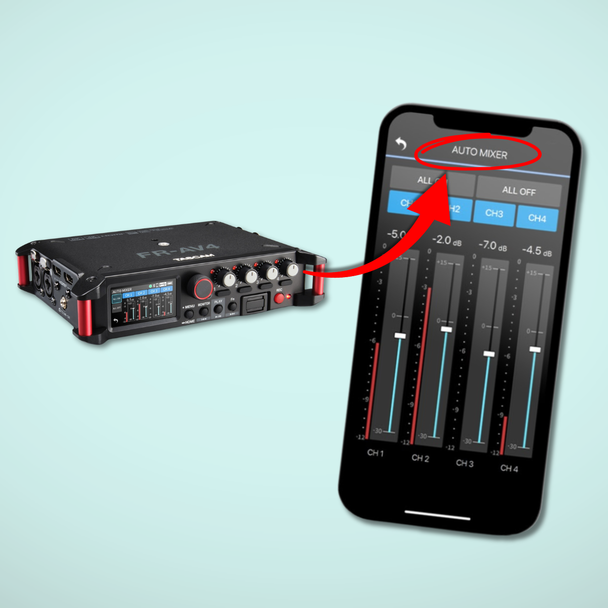 Tascam FR‑AV4 Audio Mixer Funktion für smarte Aufnahmen ⋆ delamar.de